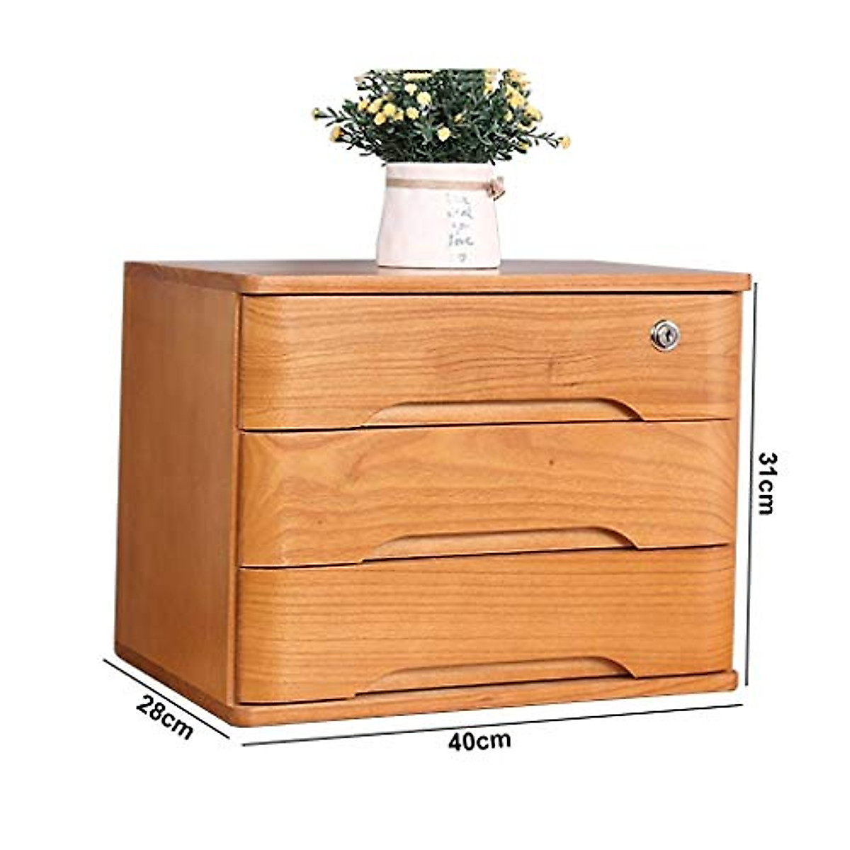 A4 Flat File Cabinet, Office Desktop Drawer Storage Cabinet with Lock, 3- Layer Wooden Storage Box, Small Chest of Drawers(Size: 4028 31cm)