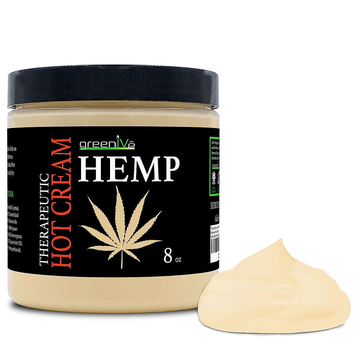 GreenIVe Hemp Hot Cream Massage Lotion Soothing and Moisturizing Joints, Muslces, and Wraps for Skin Tightning (8 oz Jar)