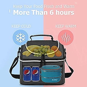 Tirrinia Insulated Lunch Bag, Leakproof Thermal Bento Lunch Box Tote for Women, Men, Adults Work Office Cooler Bag, 10.2" x 7.5" x 9", Black