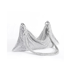 Chanrekenti Rhinestone Purse Sparkly purse for Women Silver Purse Evening Purse Rhinestones Handbags for Party Wedding (Silver-2mm)