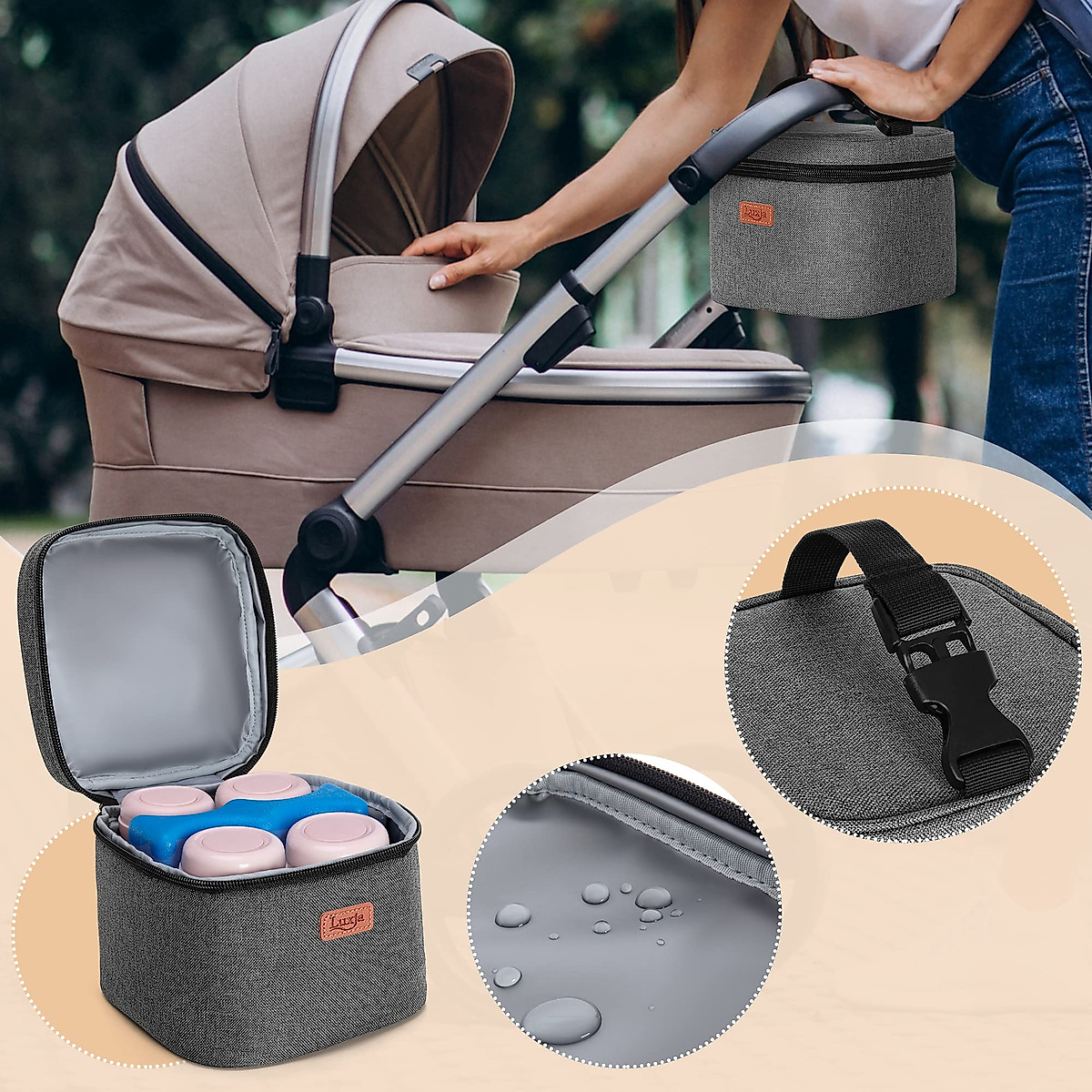 Luxja Breast Pump Bag with Cooler Bag Compatible with Spectra S1 and S2, Pumping Bag for Breast Pump and Extra Parts (Suitable for Home, Work or Travel Use), Gray
