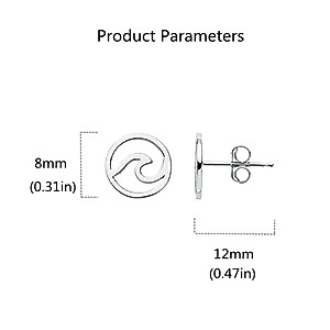 Minimalist Round Ocean Wave Tiny Stud Earrings for Women Men Sterling Silver Simple Small Studs Tragus Post Hypoallergenic Holiday Sea Beach Jewelry Gifts for Surfer Lover (Silver)