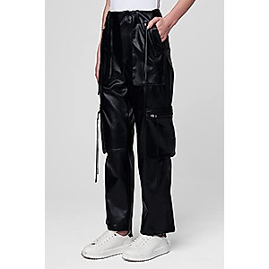 [BLANKNYC] Women's Vegan Black Leather Baxter Straight Leg Cargo Pants, Night Talk, 27 (US 4)