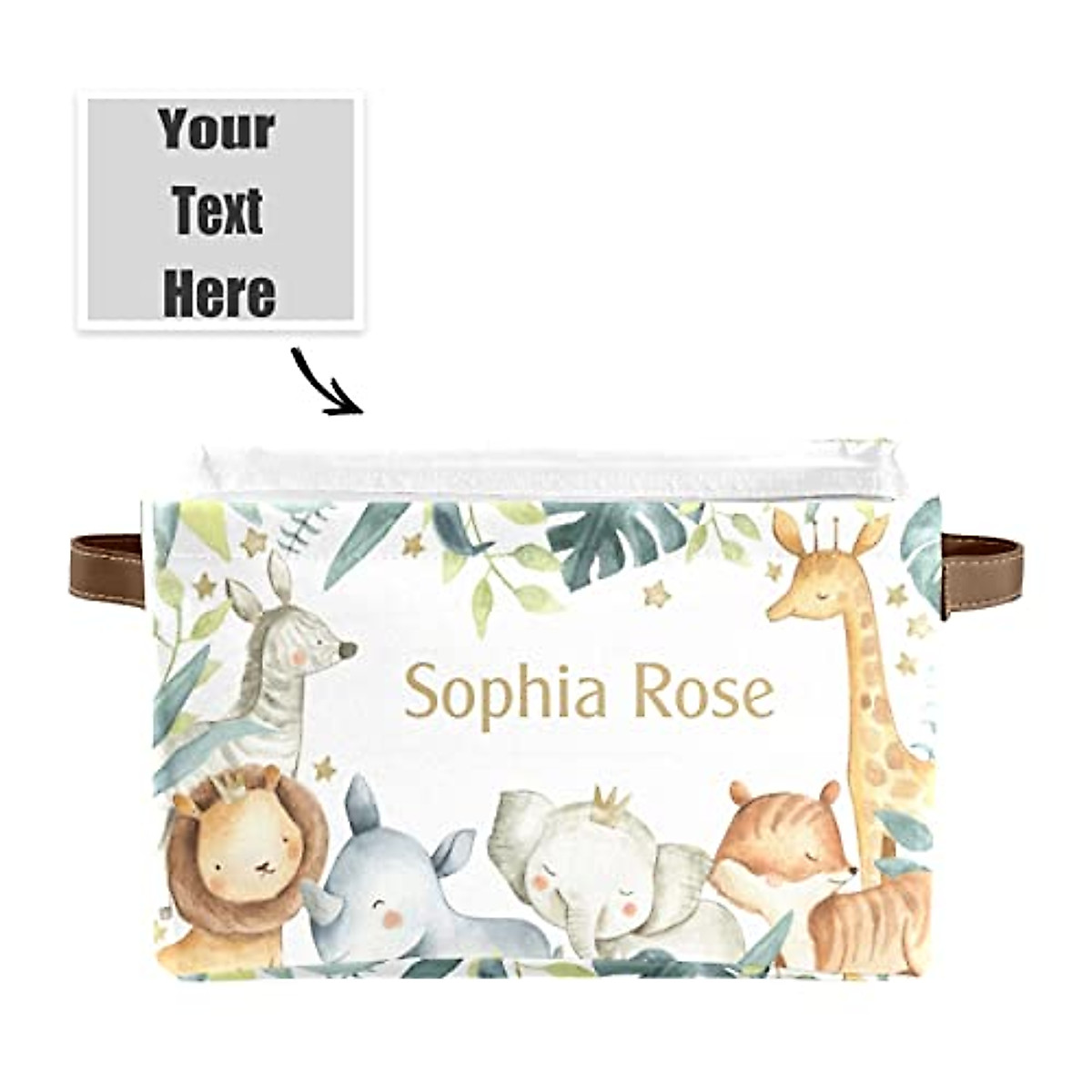 Safari Animals Jungle Forest Personalized Storage Bins ,Baskets Cubes Organizer with Handle for Shelves Closet Nursery Toy 1 Pack