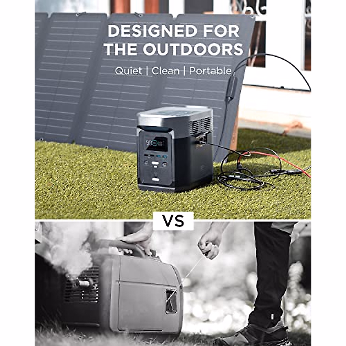 EF ECOFLOW Solar Generator DELTA 1260Wh with 160W Solar Panel, 6 X 1800W (3300W Surge) AC Outlets, Portable Power Station for Outdoors Camping RV High-Power Appliances Emergency