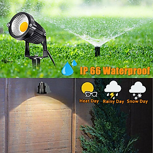 HOTSELLDR Low Voltage Landscape Spotlights, 5W 500LM LED, Warm White, IP66 Waterproof, 12V 24V, 9.05 Inches, Black, Outdoor, Modern Style, 1 Count