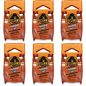 Gorilla Heavy Duty Packing Tape with Dispenser for Moving, Shipping and Storage, 1.88" x 25 yd, Clear, (Pack of 6)