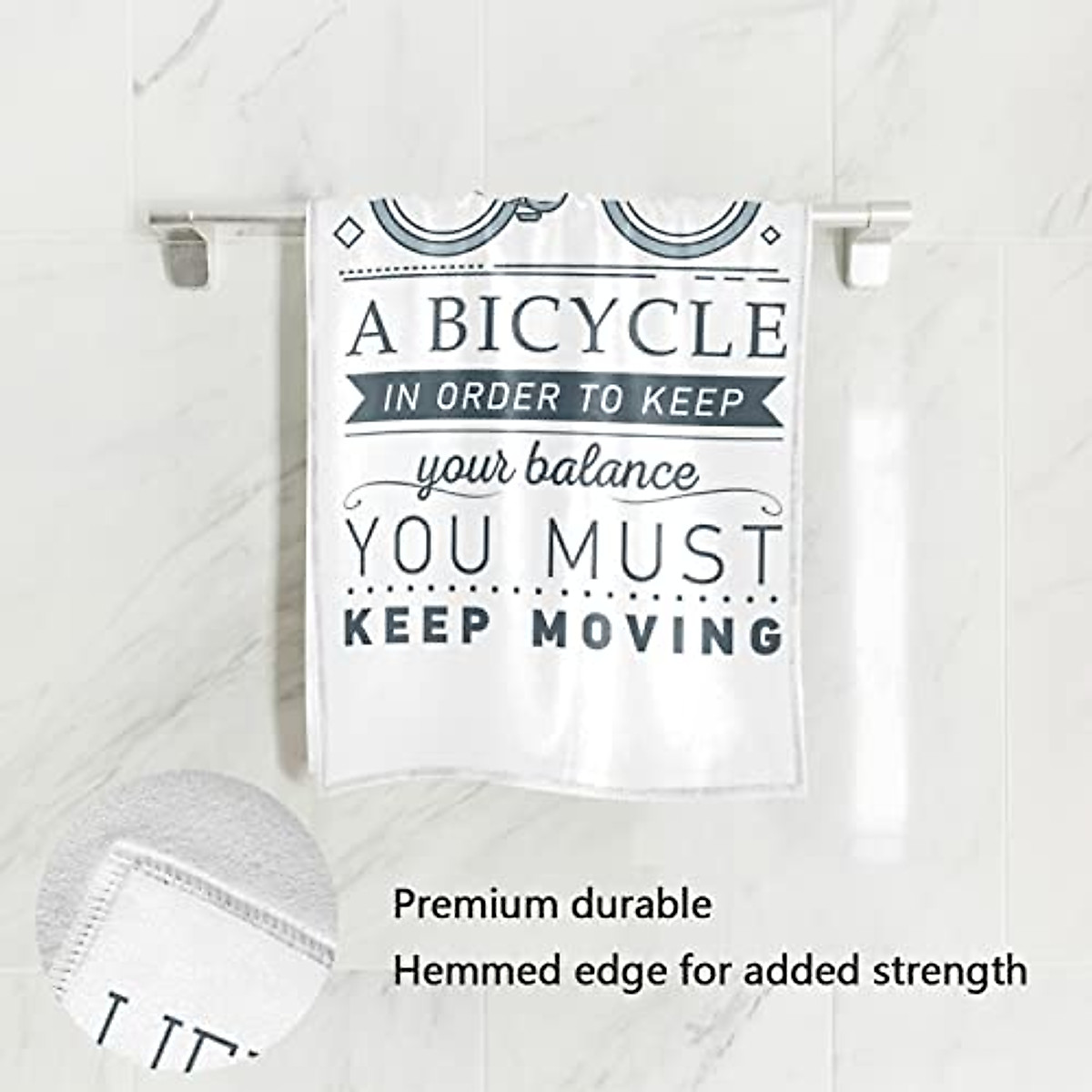 Bolaz Bath Towels Hand Towels for Bathroom Washcloths Face Cloths Cotton Inspirational Quote Bicycle Decorative Absorbent Soft 30x15in