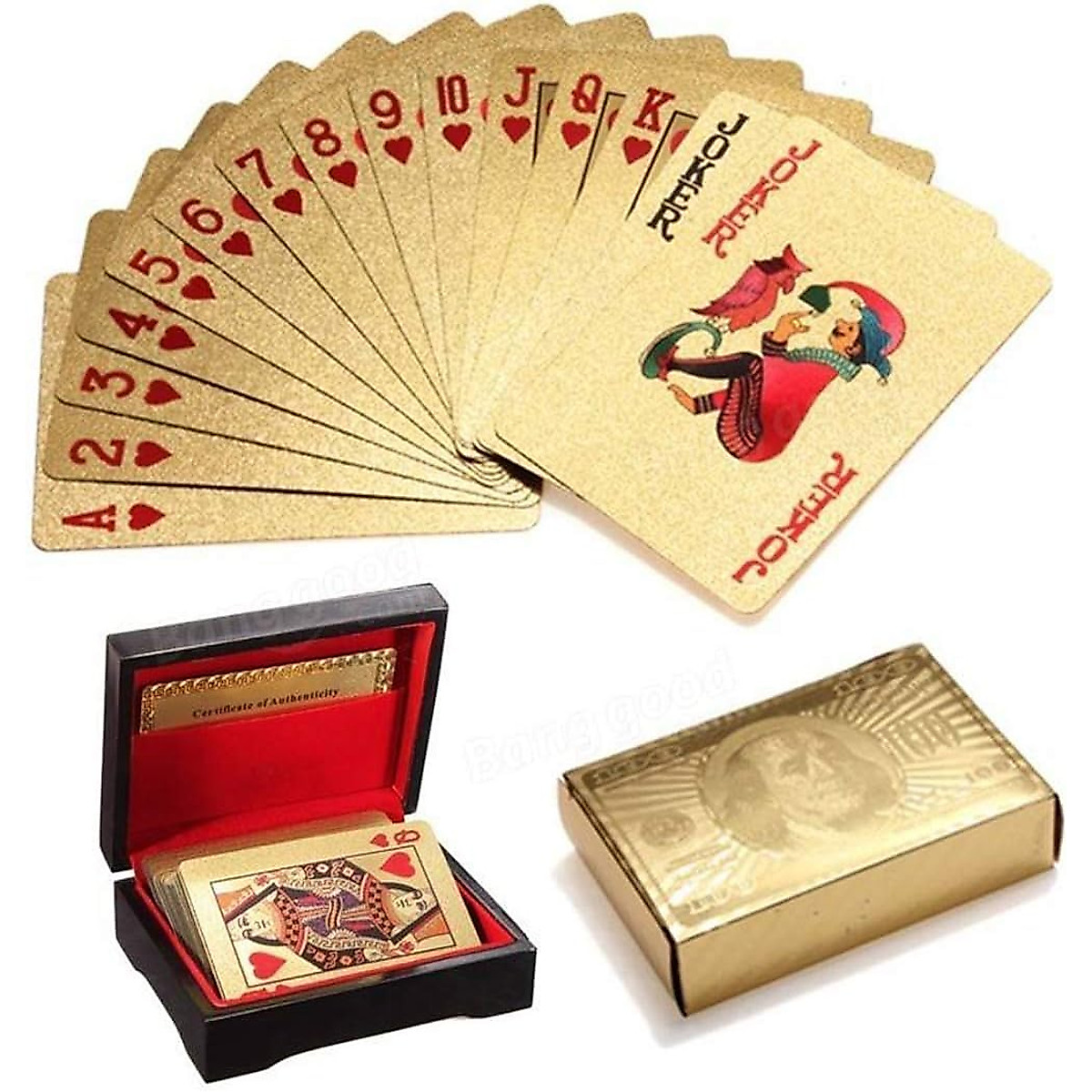 Gold Plated Playing Cards Poker with Wooden Gift Box Case Make Your Magic Tricks More Luxurious & Creative for Family & Friend