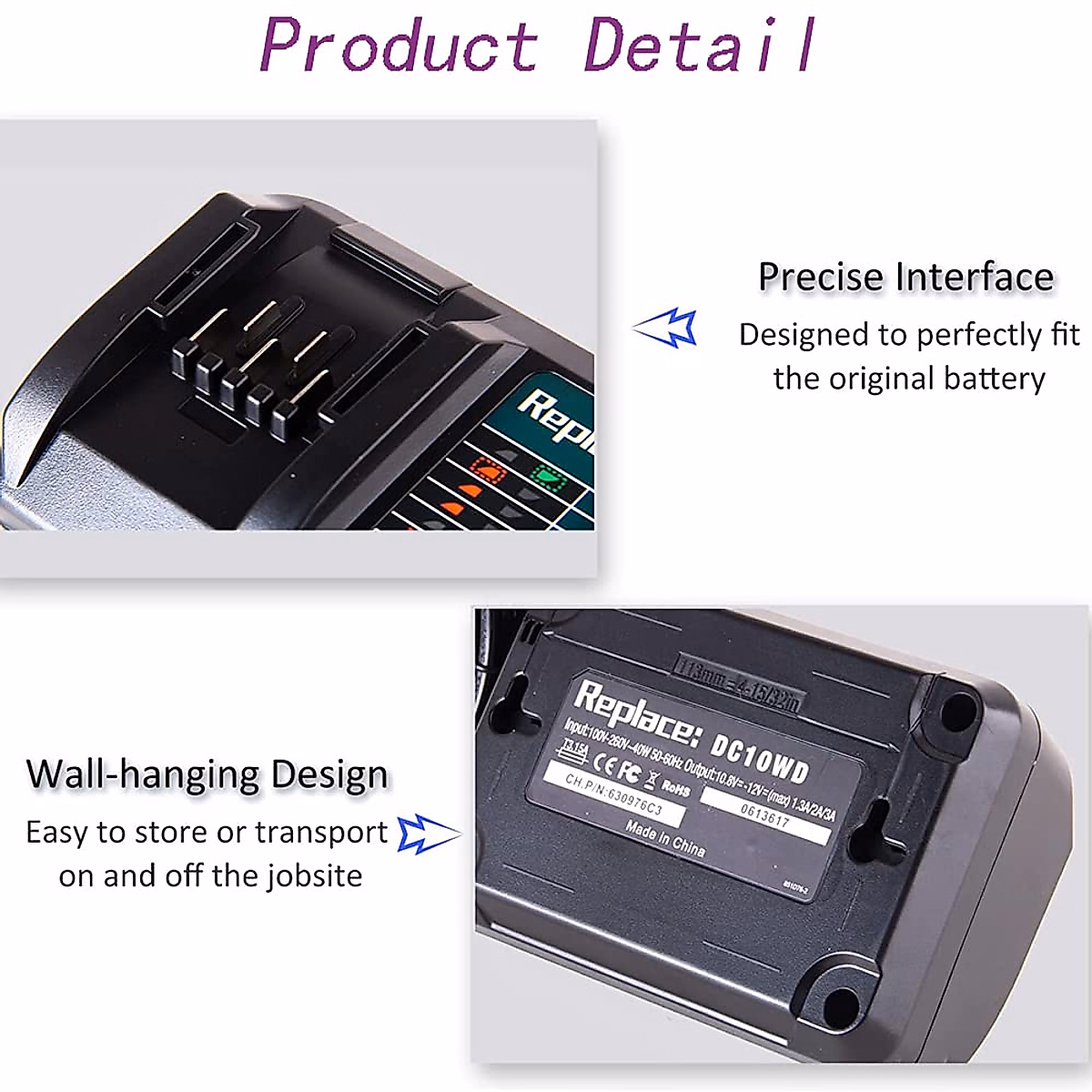 Padarsey Replacement DC10WD Lithium Battery Fast Charger for Makita DC10SB DC10WC BL1015 BL1016 BL1015 BL1021B BL1041B 10.8V -12V US Plug 1.3A 2A 3A LED Indicate