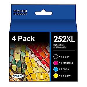 252XL Ink Cartridge Replacement for Epson 252 Ink Cartridge Combo Pack, for Workforce WF-7710 WF-7720 WF-7110 WF-3640 WF-3620 (1 Black, 1 Cyan, 1 Magenta, 1 Yellow) 4 Pack Remanufactured