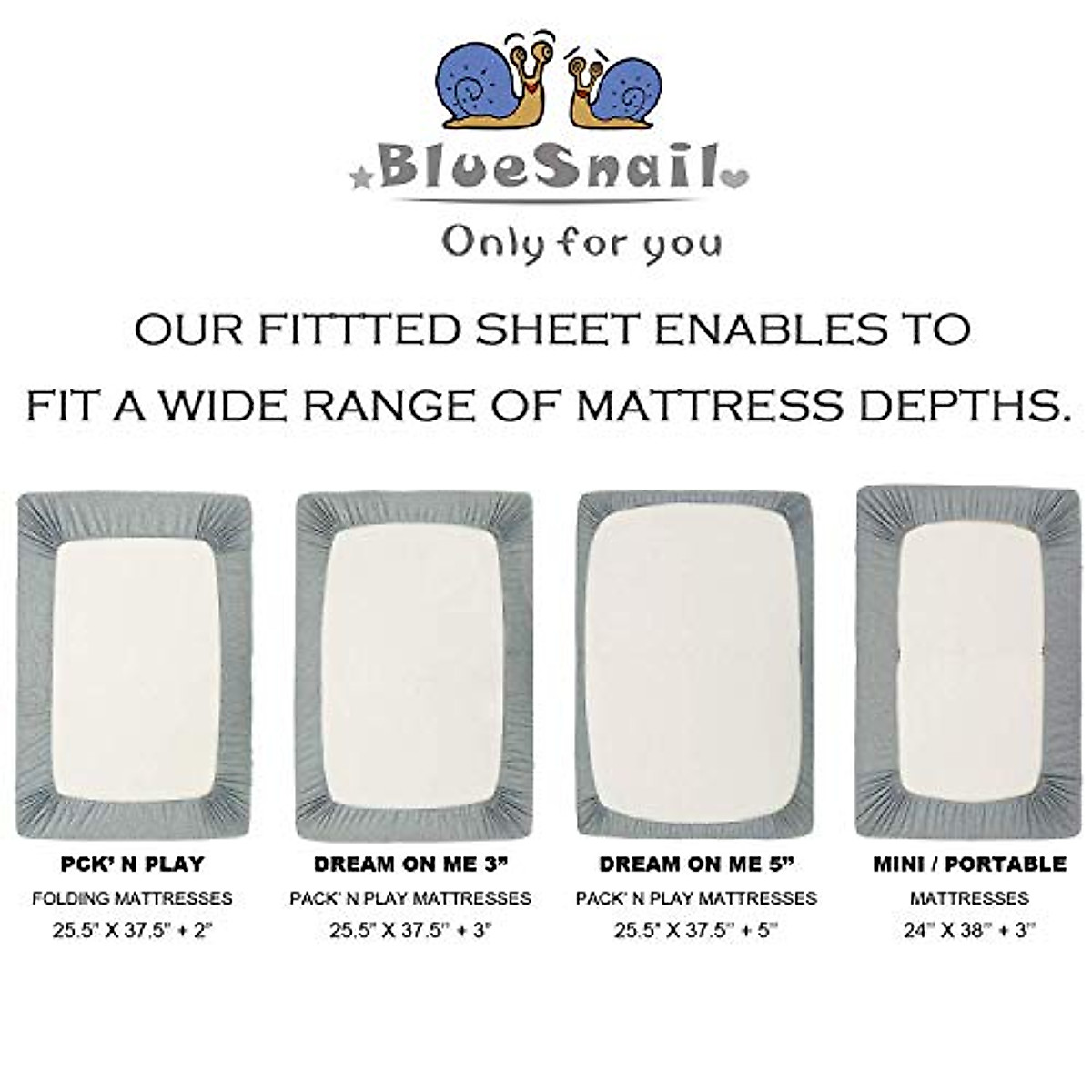 BlueSnail Waterproof Crib Fitted Sheets, Crib Mattress Protector for Standard Crib and Toddler Mattresses(2 Pack,Heather Gray)