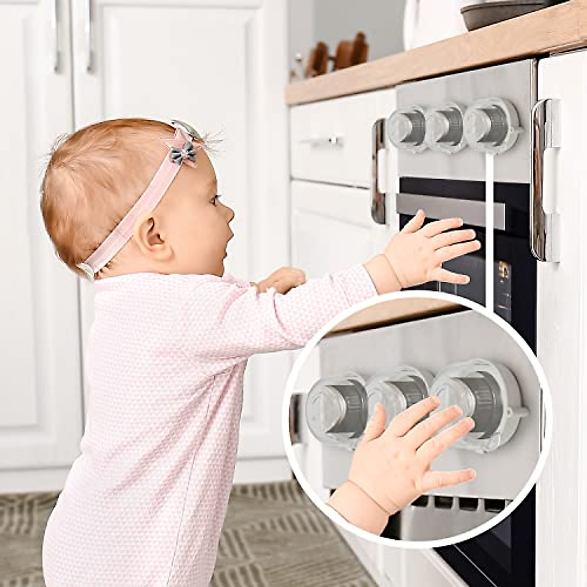 COZYCUDDLES Stove Knob Covers Protector Kit with Adhesive Tapes - Easy to Use Covers for Gas Stoves - Child Safety Guards for Baby and Toddler Proofing - 5 Pieces (Standard Size Stove Knobs)