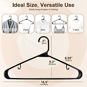 HOUSE DAY Black Plastic Hangers 60 Pack, Durable Clothes Hanger with Hooks, Space Saving Hangers are Perfect for Use in Any Closet, Light-Weight Clothes Hangers Plastic for Everyday Use