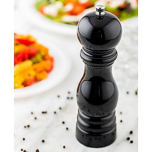 Restaurantware 7.5-IN Classic French Pepper Mill: Perfect for Restaurants, Cafes, & Catered Events - Adjustable Coarseness Pepper Grinder - High Gloss Black Environment-Friendly Rubberwood - 1-CT