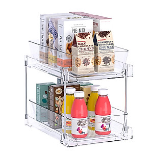 2 Tier Clear Bathroom Organizers 1Pack, Pull Out Organizers and Multi-Purpose Snack Storage, Kitchen Pantry Medicine Cabinet Slide Out Drawer Vanity Counter Organizing Tray, Under Sink Organizer