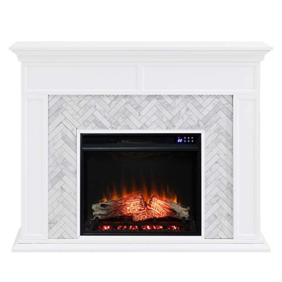 SEI Furniture Torlington Marble Tiled Touch Screen Electric 50" Fireplace w/Remote Control - White/Gray Marble
