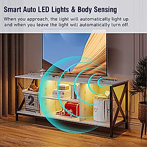 OUTDOOR DOIT TV Stands for Living Room, LED TV Console with Wireless/USB Charging Station，Television Stands with Body Sensing LED Light, TV Stand for Bedroom (White, 59 inch)