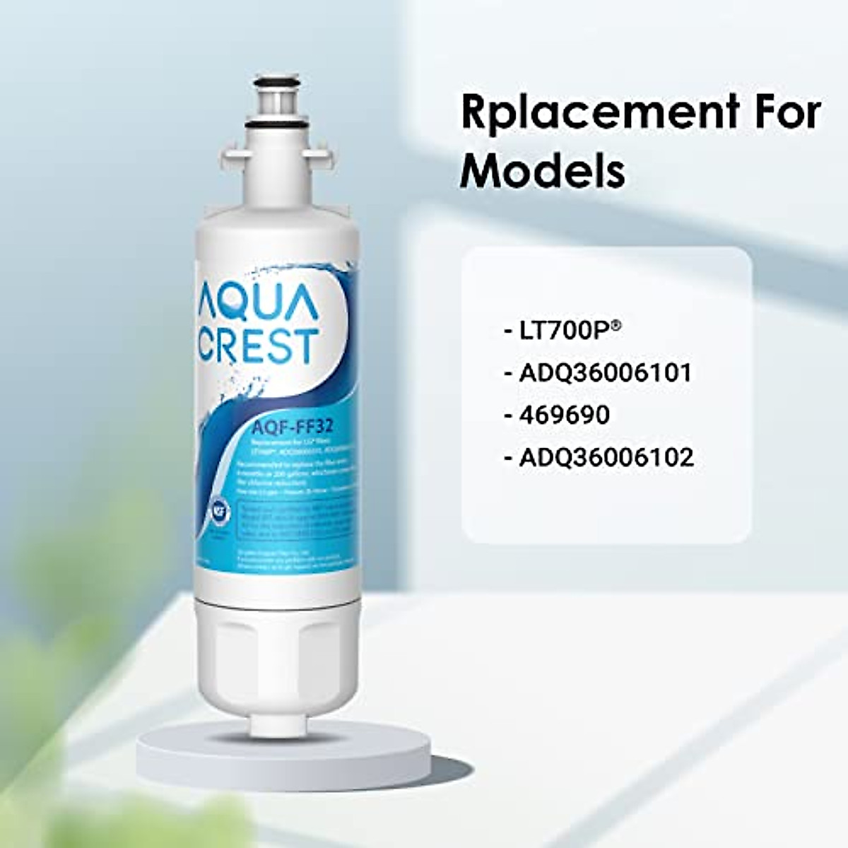 AQUA CREST 469690 ADQ36006101 Refrigerator Water Filter and Air Filter, Replacement for LG® LT700P®, Kenmore® 9690, 46-9690, ADQ36006102 and LT120F®, Pack of 3