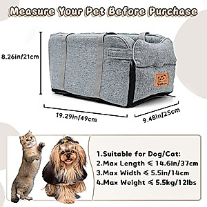 Yokee Dog Car Seat Center Console Dog Booster Seat Fully Detachable and Washable for Small Pets Up to 12 Lbs, Dogs and Cats CarSeat with Fixed Velcro and Straps, Fits Car, Home, Travel - Grey