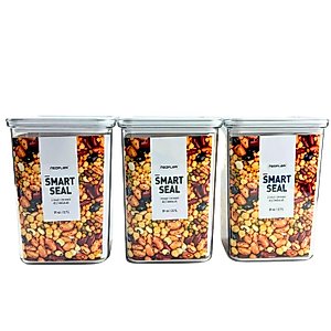 Neoflam Airtight Smart Seal Food Storage Container (Set of 3) | Crystal Clear Body | Modular, Stackable, Nestable Design | Easy to Clean, BPA Free (2.7L, Rectangular)