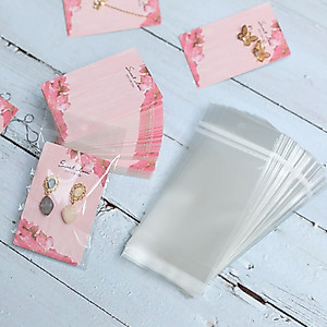 3.5" x 2.4" Pink Necklace Display Cards With Bags Earring Display Cards Sets Earring Packing Holder Cards With bags Jewelry Packing For Earring Necklace Jewelry Packing 100Pack Paper 100Pack Bags