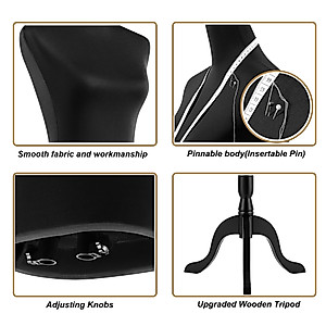 HAORUI Dress Form Mannequin Torso with Adjustable Tripod Stand, Pinnable Female Mannequin Body Manikin for Sewing, Dressmaker, Home Decor, Jewelry Display (Black)