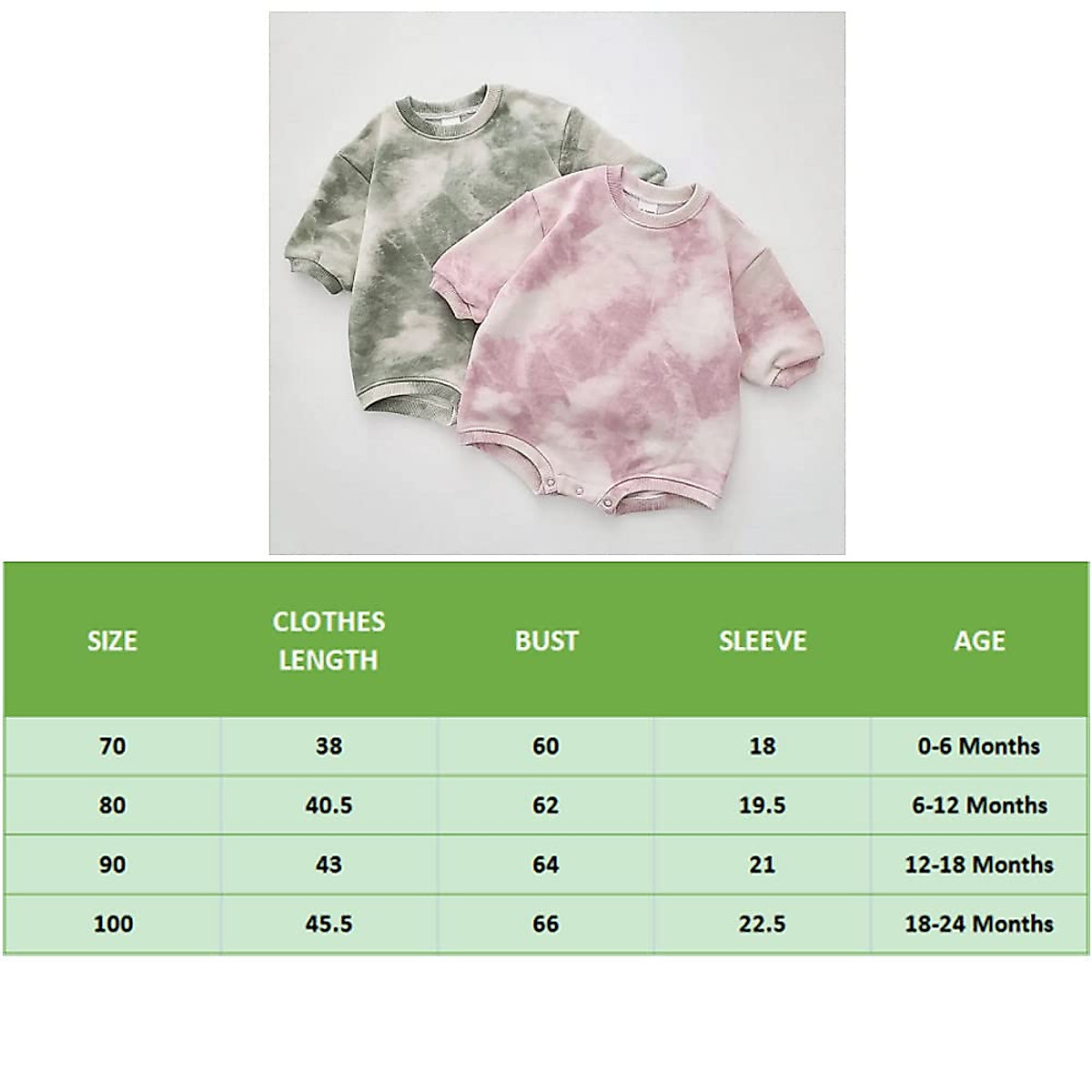 Endorothii Infant Baby Boy Girl Fall Clothes Tie Dye Sweatshirt Romper Oversized Crewneck Bodysuit Long Sleeve Outfit (Green Tie Dye, 6-12 Months)