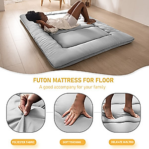 MAXYOYO Japanese Floor Mattress Futon Mattress, Thicken Daybed Sleeping Pad Foldable Roll Up Boys Girls Dormitory Kids Lounger Bed Couch and Sofa, Grey, Full