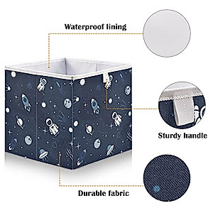 Kigai Cartoon Astronaut Cube Storage Bins - 11x11x11 In Large Foldable Storage Basket Fabric Storage Baskes Organizer for Toys, Books, Shelves, Closet, Home Decor