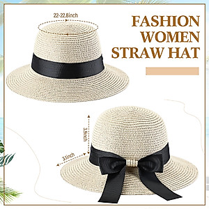 Pasimy 12 Pcs Women Straw Sun Hats with Bowknot Panama Wide Brim Roll up Hat for Women Girls Foldable Floppy Hat Summer Cap for Beach Travel Outdoor Pool Multicolor