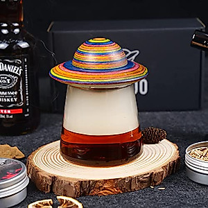 SITOO Cocktail Smoker, Old Fashioned Cocktail Smoker Kit w/Wood Chips, UFO Drink Smoker for Cocktails, Wine, Whiskey and Bourbon (Rainbow Wood)