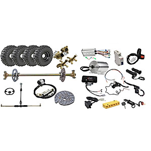 YC Yier 29" Go Kart Rear Axle Kit +Front End Steering Shaft Assembly+ Brake + 4.10-6" Wheels Tires +72V 3000W Brushless Electric Motor Kit for Go Kart ATV Quad Buggy Drift Trike Dolly Cart