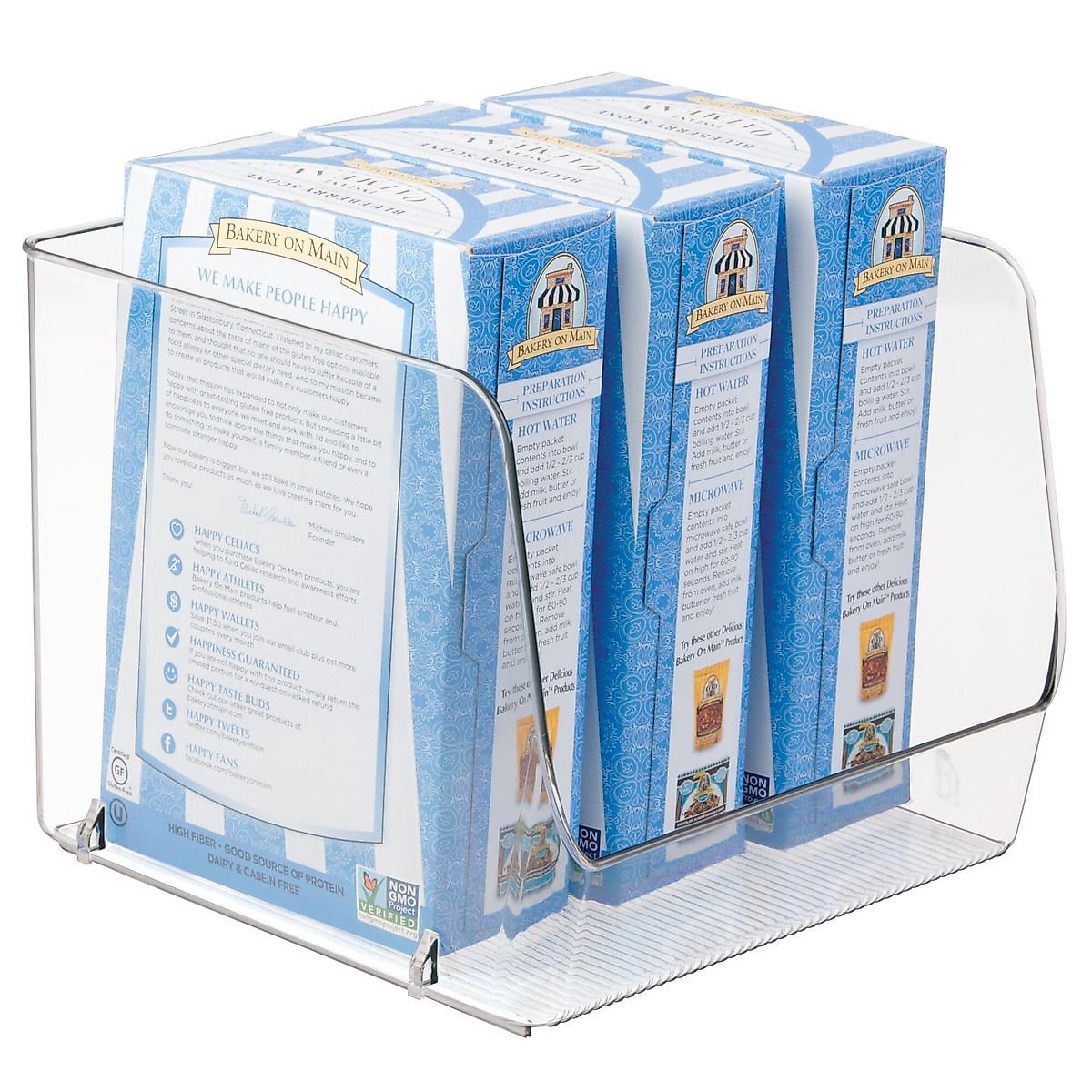 iDesign Linus Stacking Organizer Bins for Kitchen, Pantry, Office, Bathroom, Extra Large-Clear