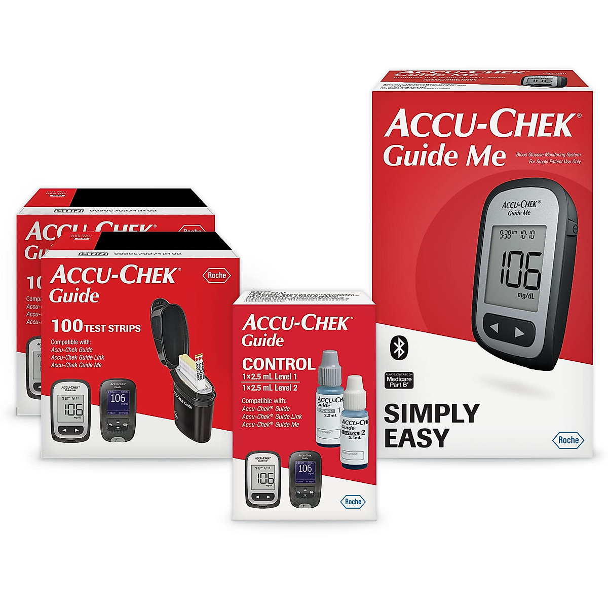 Accu-Chek Guide Me Glucose Monitor Kit for Diabetic Blood Sugar Testing: Guide Me Meter, 200 Guide Test Strips, and Control Solution