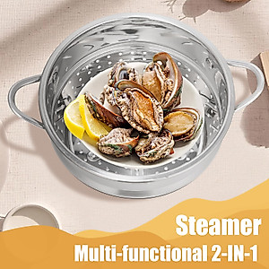 2.3 Quart Stainless Steel Saucepan with Steamer Basket，Tri-ply Construction，Multi-functional Sauce Pan Set with Lid，Small Sauce Pots Cooking for Pasta，Gravies，Noodles，Vegetable
