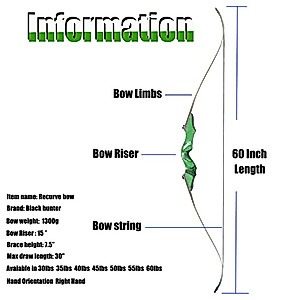 Black Hunter Archery Recurve Bow 60" Right Hand Hunting Takedown Bow Set 20-60 lbs Adults Archery Suitable for Practice Competition