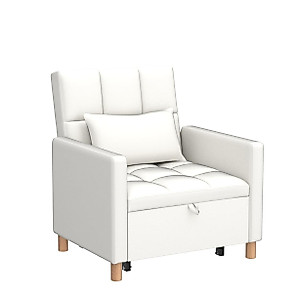 HANLIVES 3-in-1 Single Convertible Chair Bed,Sleeper Sofa Chair Bed with Pillow,Multi-Functional Sleeper Chair with Adjustable Backrest,pullout Sofa Bed with Velvet Fabric for Apartment(White)
