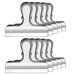 10PCS Wide Metal Chip Clips 3 Inch, Snack Food Bag Sealing Clips, Stainless Steel Paper Clamps Heavy Duty for Kitchen Food Packages and Office
