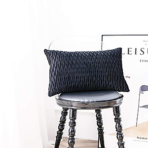 DEZENE Black Striped Decorative Pillow Covers: 2 Pack 12x20 Inch Original Velvet Rectangular Throw Pillow Cases for Farmhouse Couch