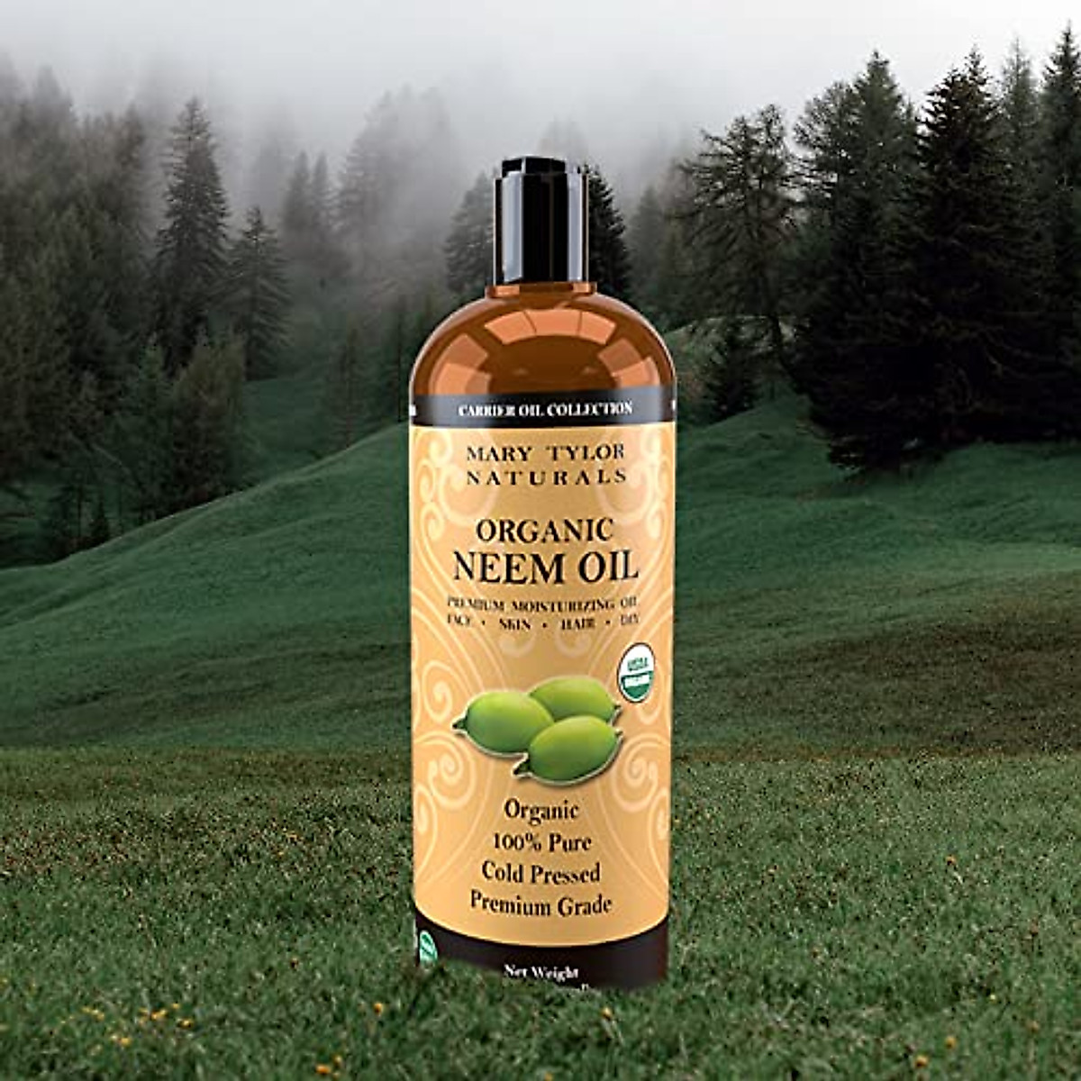 Mary Tylor Naturals Organic Neem Oil (16 oz), USDA Certified, Cold Pressed, Unrefined, Premium Quality, 100% Pure Great for Skincare and Hair Care