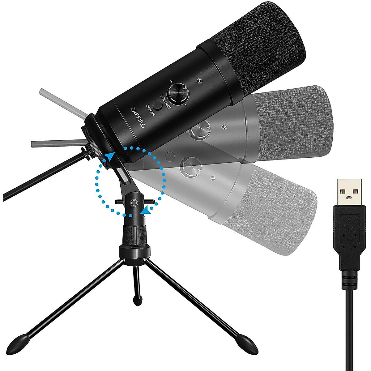 Z ZAFFIRO USB Microphone, Adjustable Microphone, Condenser Microphone for Computer Recording Vocals, Dubbing, Streaming Broadcast and YouTube Video, Conference Microphone