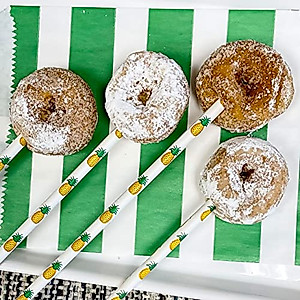 Pineapple Theme Paper Straws - Yellow Green White - Hawaiian Luau - 7.75 Inches - 100 Pack - Outside the Box Papers Brand