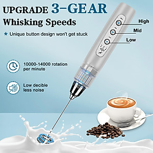 BSRGMS Milk Frother Handheld for Coffee, Electric Whisk 3 Speed Adjustable, Drink Mixer with Stainless 3 Whisks, Rechargeable Hand Frother Wand, Foam Maker for Latte Cappuccino Matcha Egg Silver