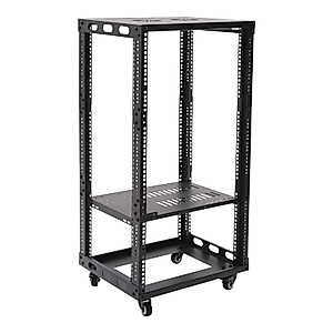 18U Open Frame Server Rack - 4 Post Adjustable Mobile - Free Standing Rolling Network/Computer Equipment Data Rack, Open Frame Rack for Servers & AV Gear