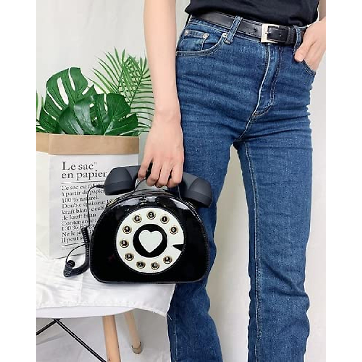 Women Chain Shoulder Bags Telephone Shape Purses Handbags Fashion Crossbody Bags Top-Handle Totes (black,womens,Large)