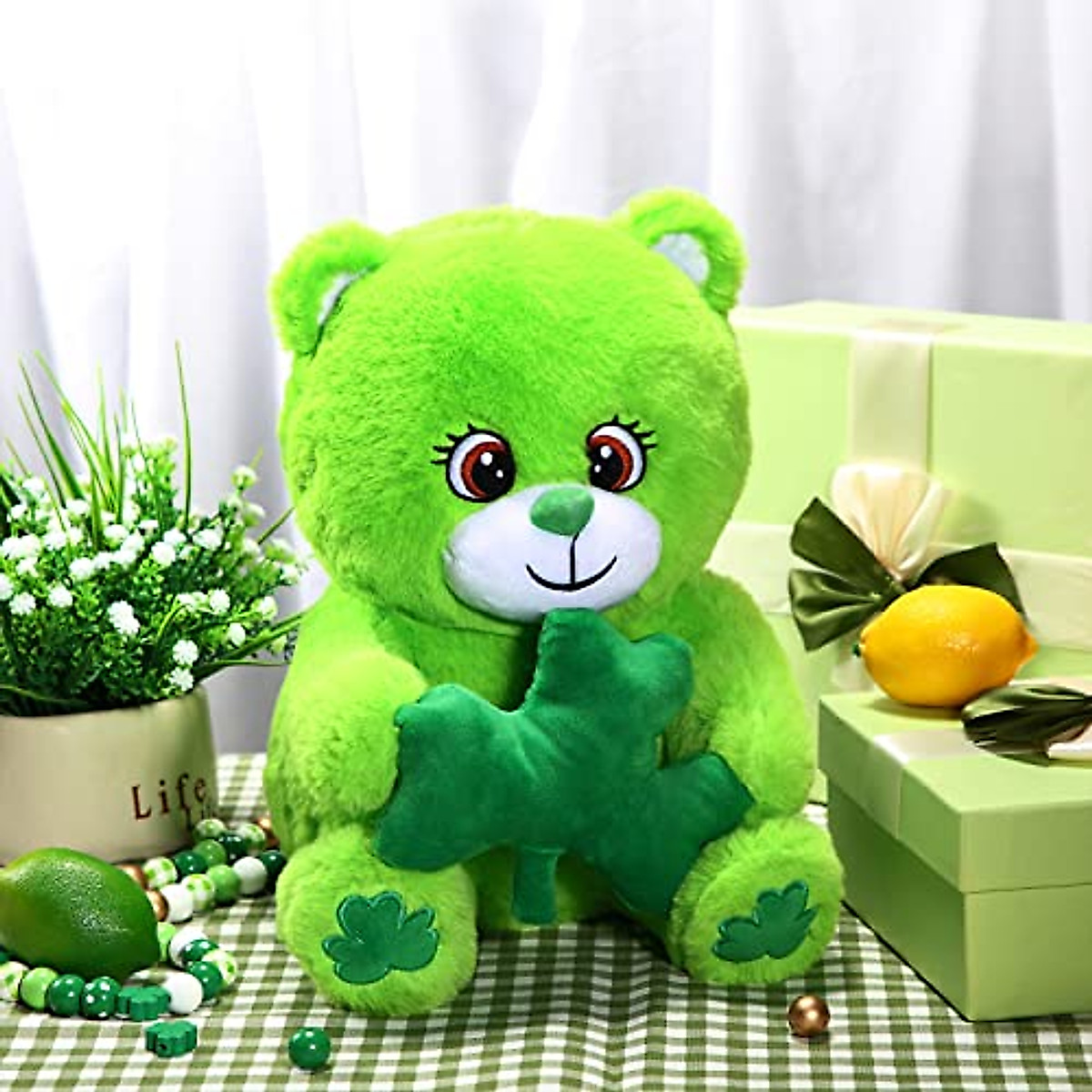 Kasyat St. Patrick's Day Bear Stuffed Animal with Shamrock 12 Inch Plush Bear Cute Stuffed Bear Plushie Shamrock Lover Birthday St. Patrick's Day Party Favor Gifts