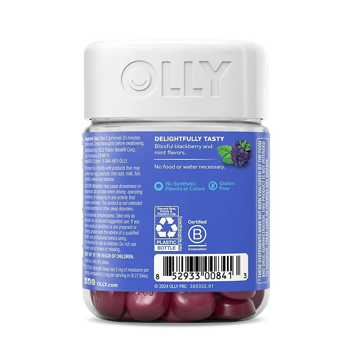 OLLY Extra Strength Sleep Gummy, Occasional Sleep Support, 5 mg Melatonin, L-Theanine, Chamomile, Lemon Balm, Sleep Aid, BlackBerry - 50 Count