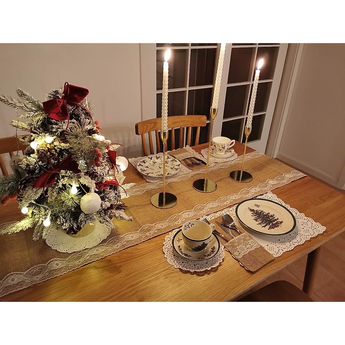 Lucky Monet 25/50/100PCS 4 x 8Inch Natural Burlap Lace Silverware Bag Utensil Holder Cutlery Pouch Hessian Knife Fork Tableware Bags for Wedding Party Restaurant Decoration (100PCS)