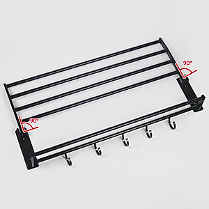 purzen Bathroom Towel Bar Bath Towel Rack, Stainless Steel Towel Rack with Hook, Bathroom Towel Rack Wall Mounted, Matte Black,S